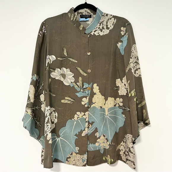 Citron | Tops | Citron Santa Monica Silksage Green Blue Asian Floral ...
